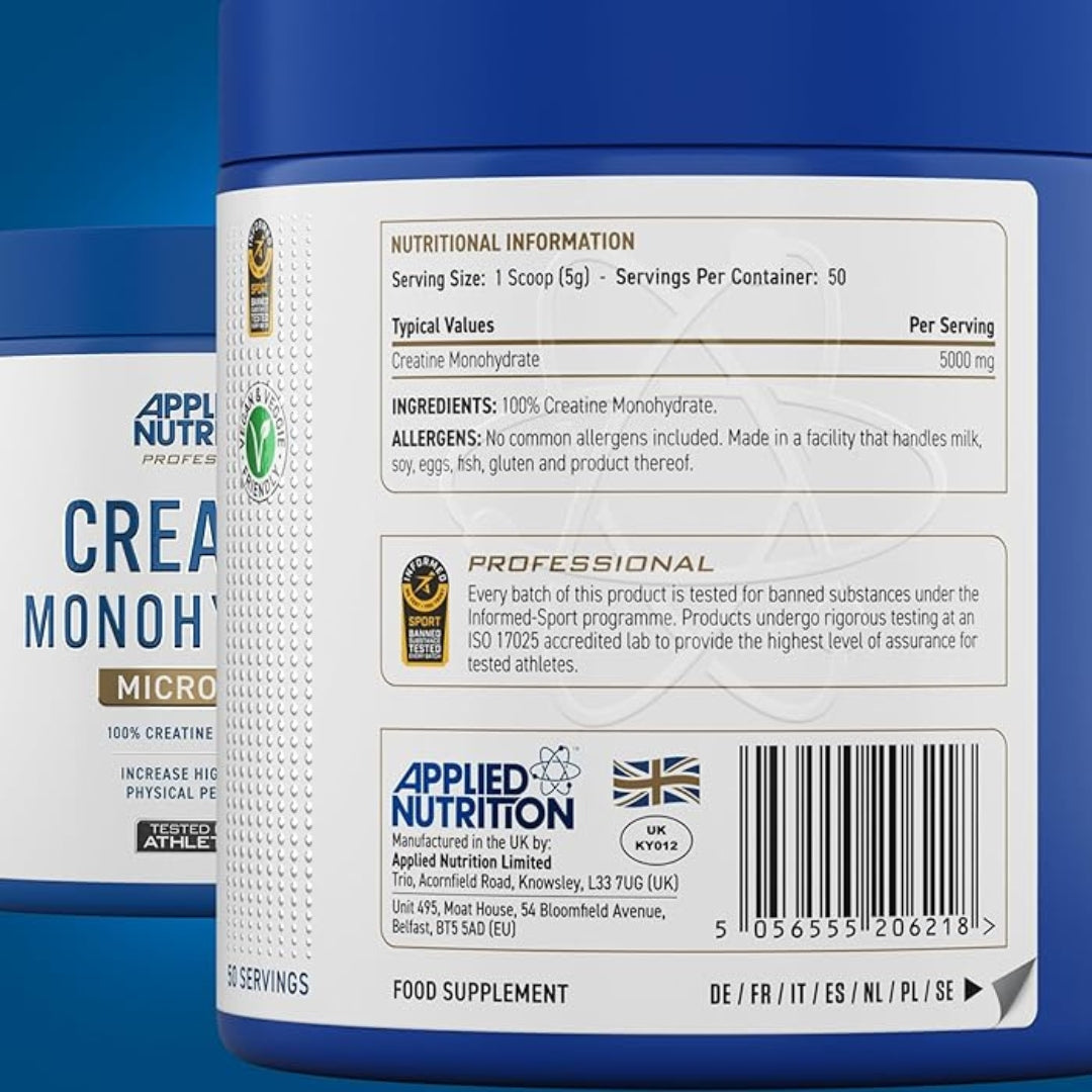 Applied Nutrition Creatine Monohydrate Micronized Powder 250g - 50 Ser ...