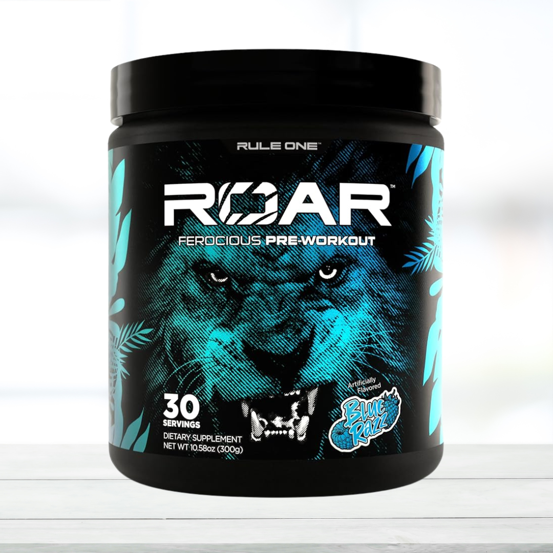 Rule 1 R1 Roar Pre-Workout – 30 Servings, Blue Razz Flavor – The Muscle Kart